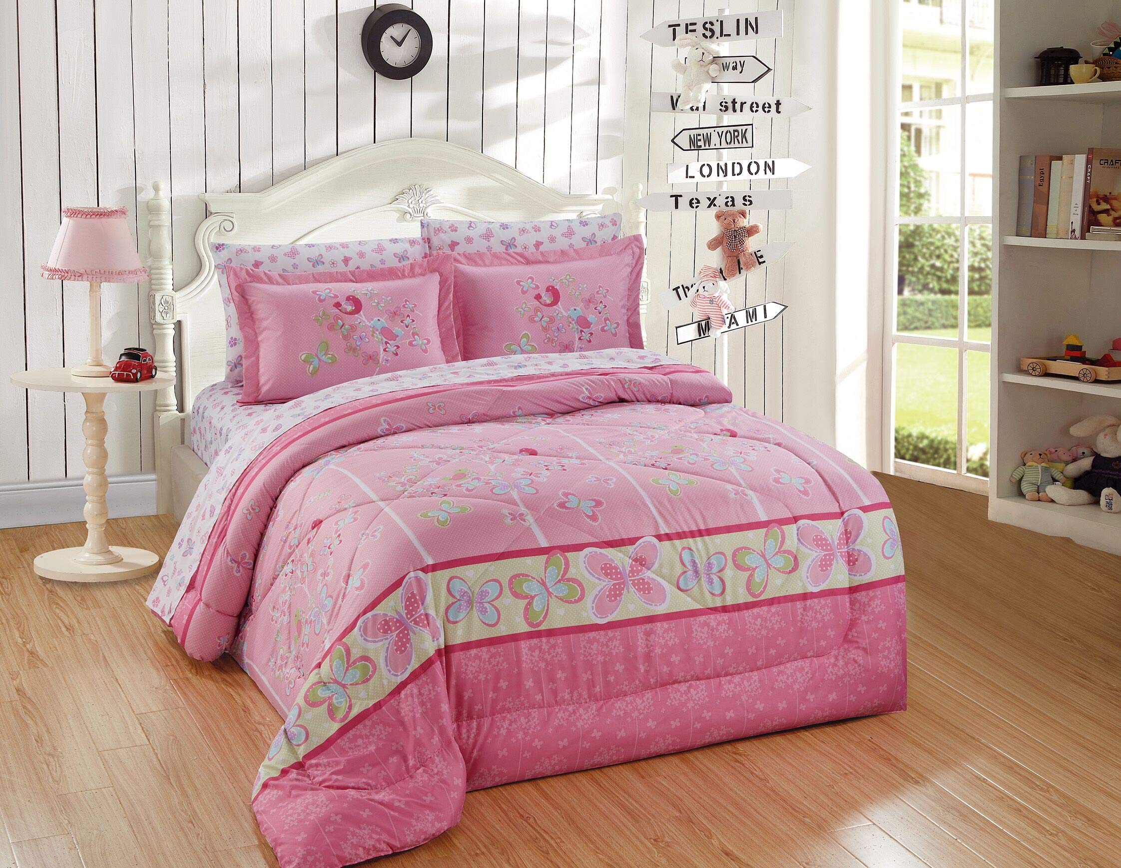 Home Collection Queen Size Comforter And Sheet Set Butterflies Birds Pink Blue Green New # Tree Butterfly