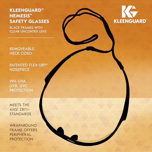 KleenGuard™ V30 Nemesis™ Safety Glasses (25676), Clear Lenses, Black Frame, Unisex for Men and Women (Qty 12)