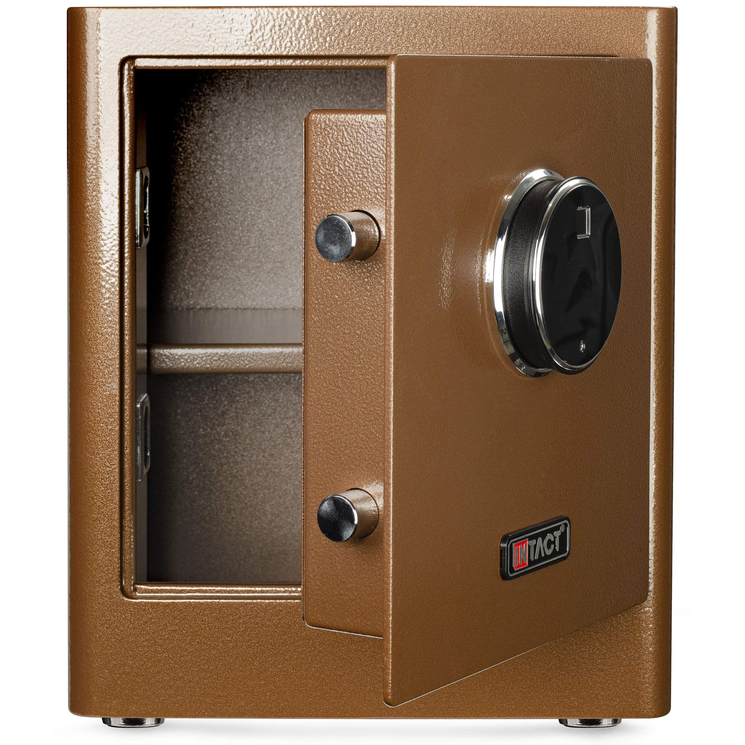Intact Compact Quick Access Biometric Fingerprint Gun Safe With Nex-Gen Full Keypad Module Tall Bronze