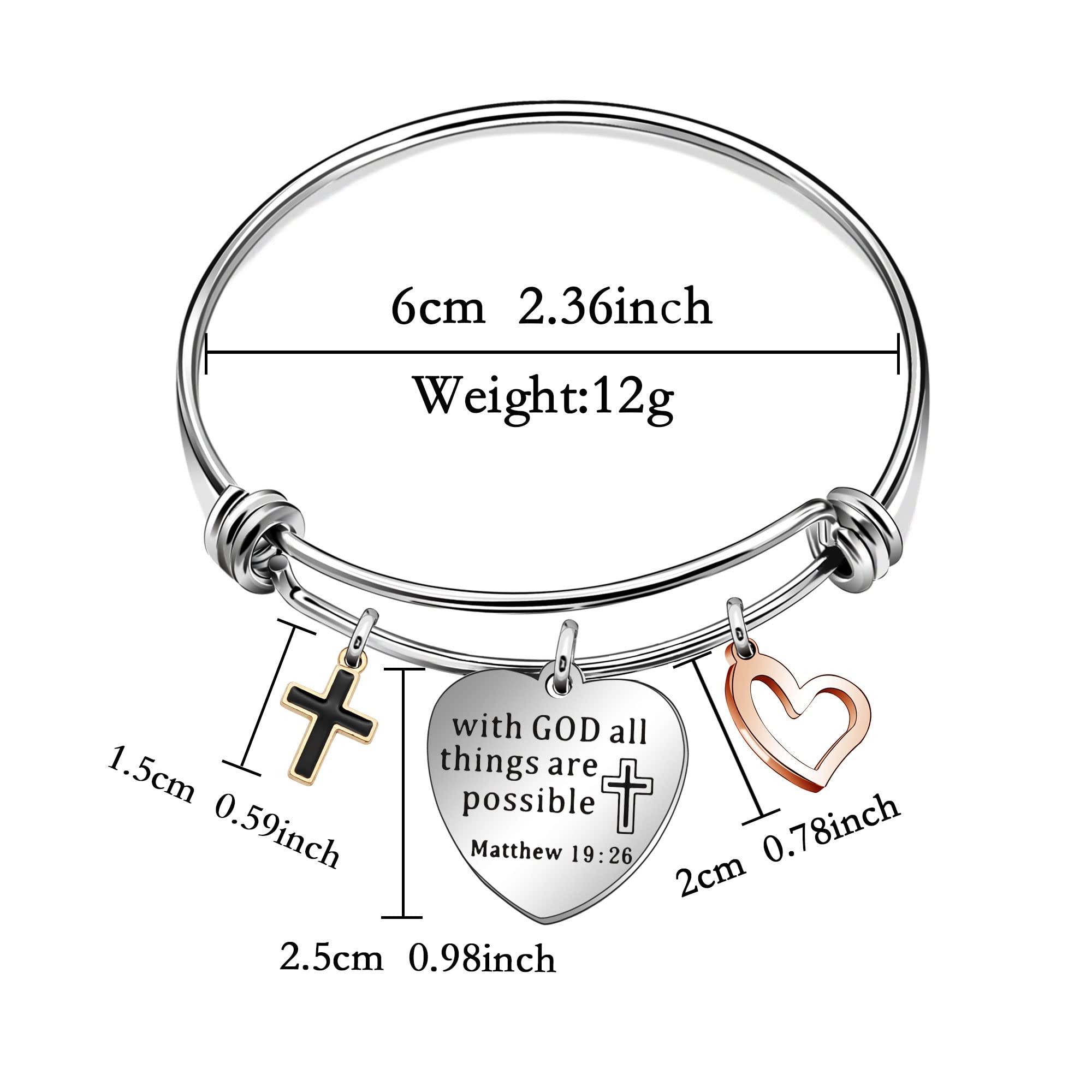 JQFEN Religious Gift Inspirational Bracelet for Women Prayer Christian Bible Verses Bangle - with God All Things are Possible