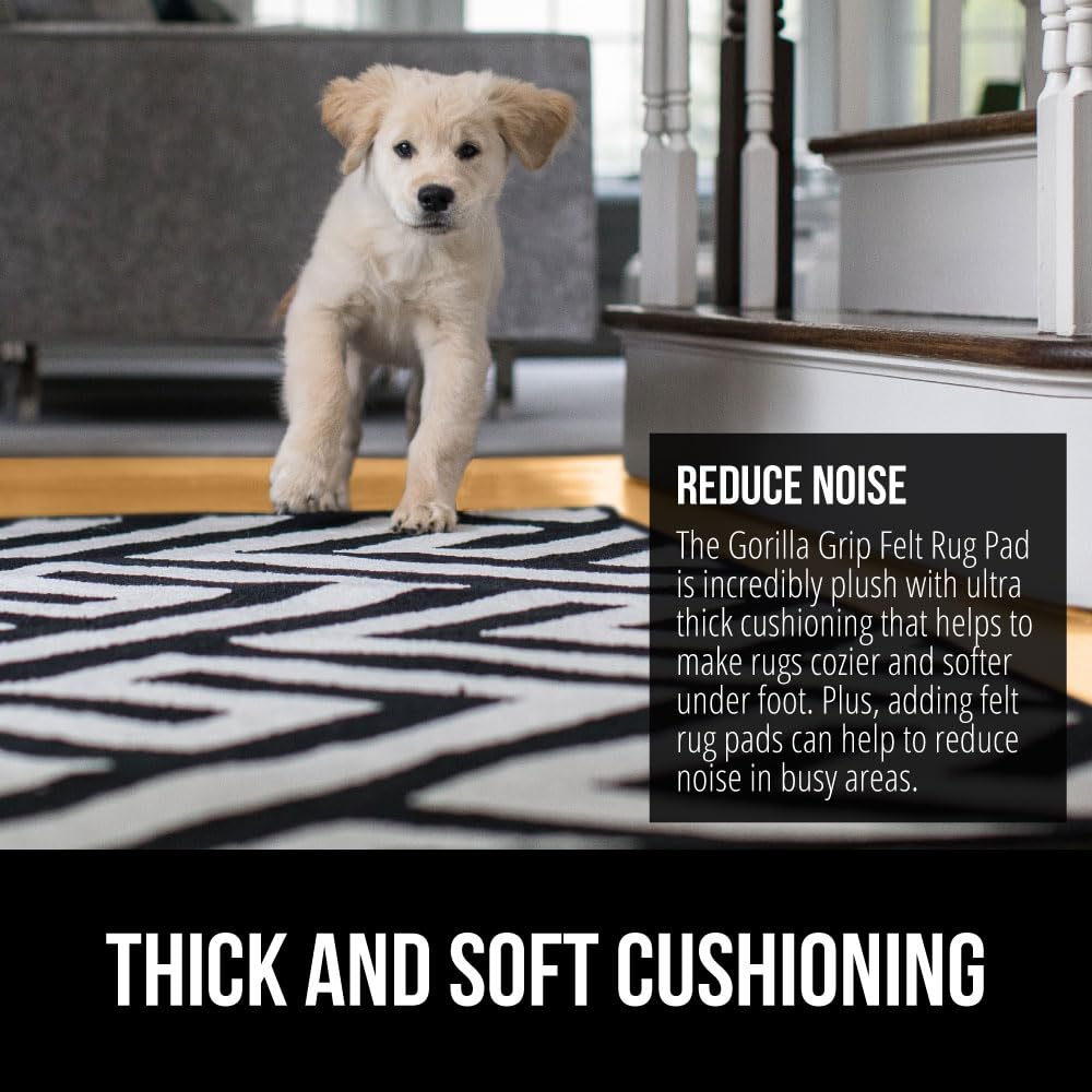 Gorilla Grip Felt and Natural Rubber Stay in Place Slip Resistant Rug Pad, 1/8β Thick, 2x10 FT Protective Padding for Under Area Rugs, Cushioned Gripper Pads, Carpet Runners Hardwood Floors Protection