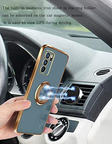 Wousunly Compatible with Oppo Reno 6 5G Case Ring Holder Magnet Green, Oppo Reno 6 5G Phone Case Silicone Shockproof Plate Luxury Slim Cover (Grey)