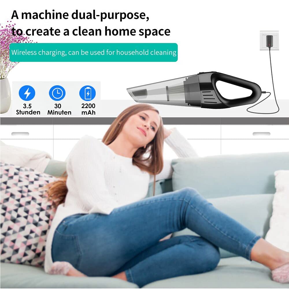 Handheld Vacuum Cleaner, Cordless Vacuum Cleaner, Rechargeable Car Vacuums 120W 6000PA Strong Suction, Wet & Dry Cleaning
