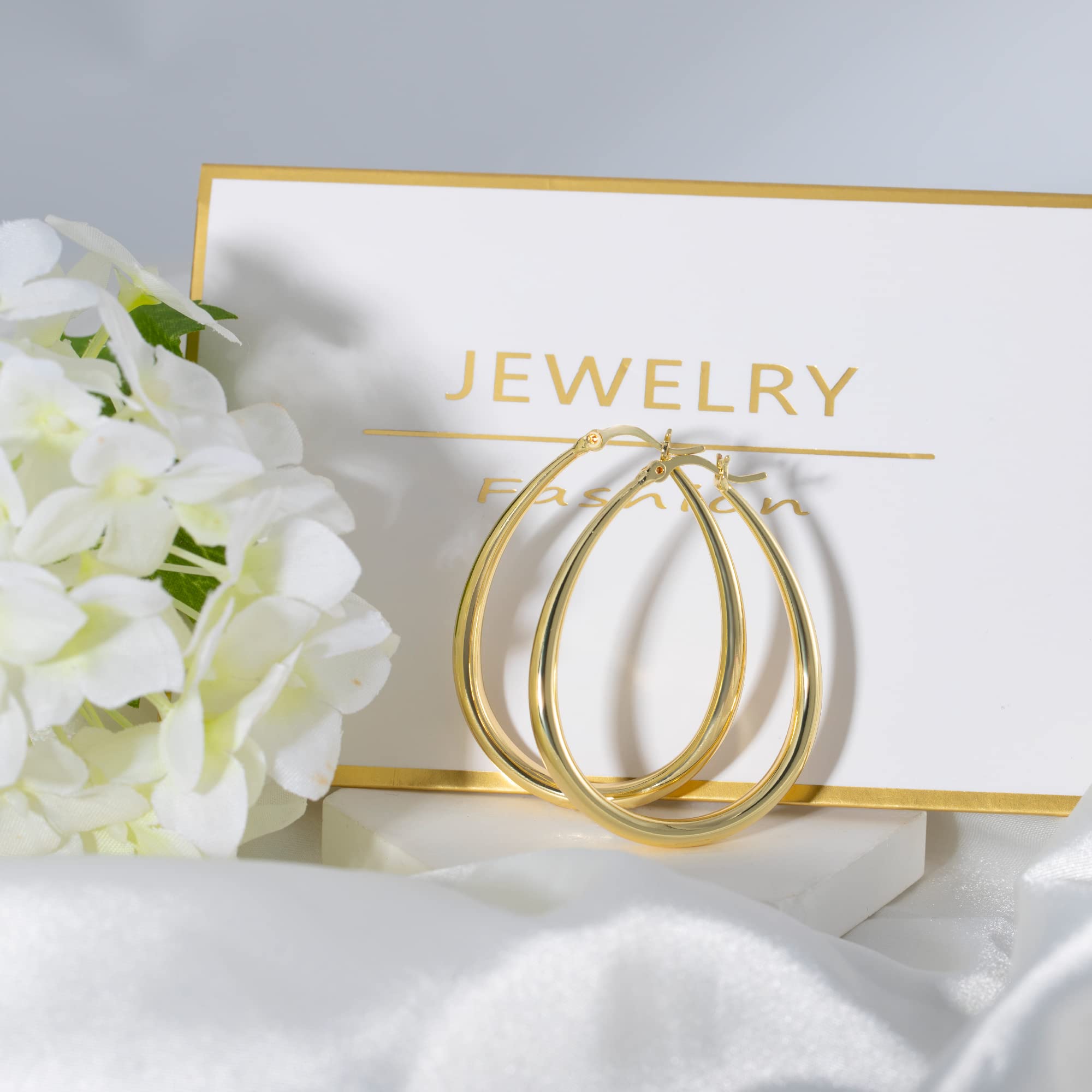 KISSPAT 14K Gold Oval Hoop Earrings for Women Hypoallergenic Sterling Silver Post Drop Dangle Oval Hoop Earrings
