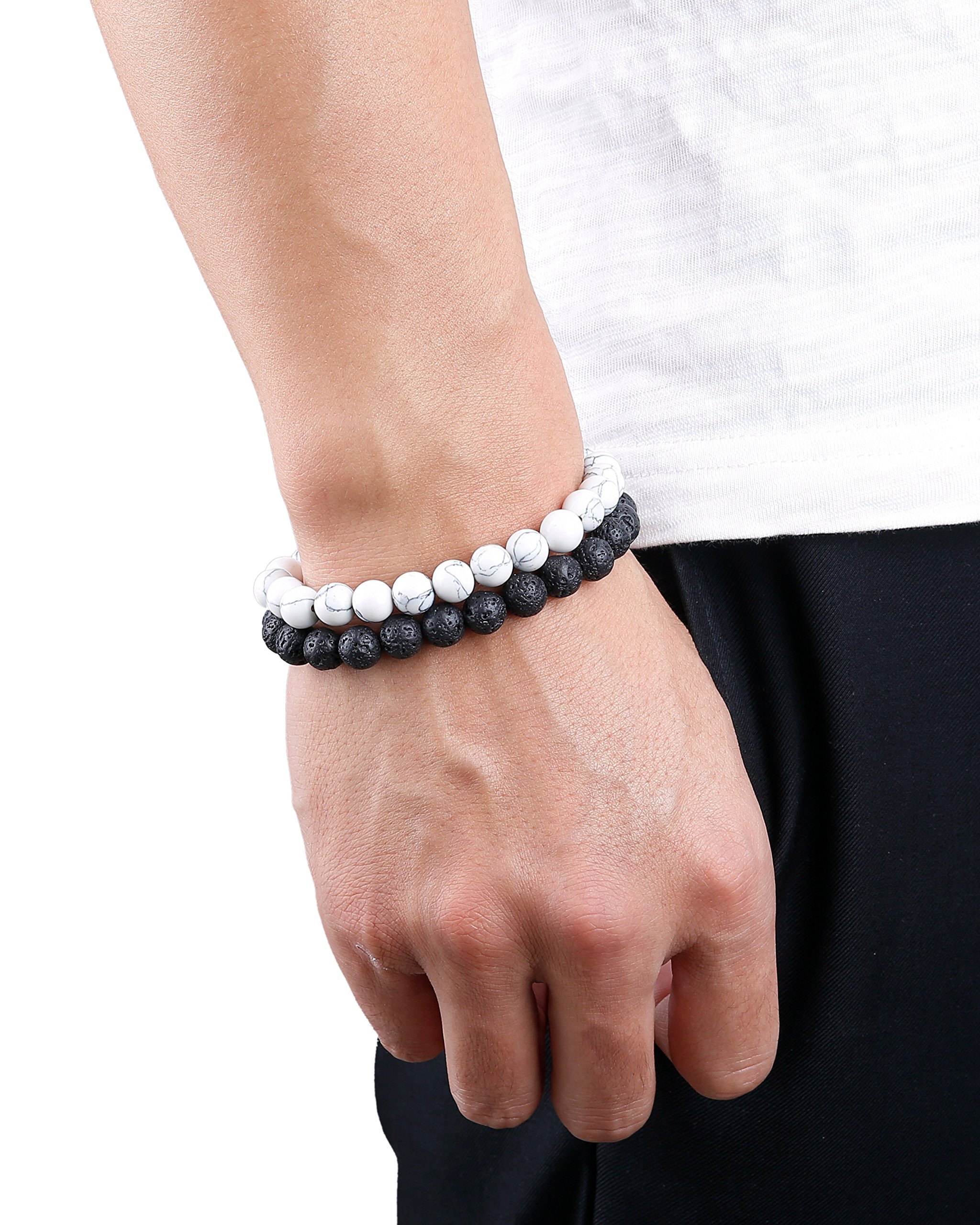 FUNRUN JEWELRY 6PCS Bead Bracelets for Men Women Natural Stone Mala Bracelet (A: 6 PCS Style1)