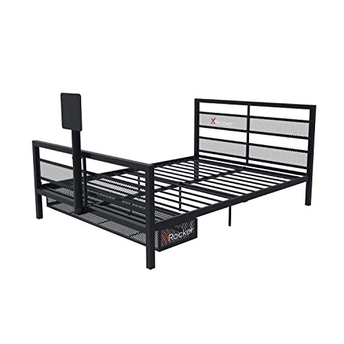X Rocker Basecamp Gaming Bed Frame, with Rotating TV Mount, Storage, Metal Mesh Frame, 2111101, 80.63" x 37.68" x 42.8", Twin Size, Black