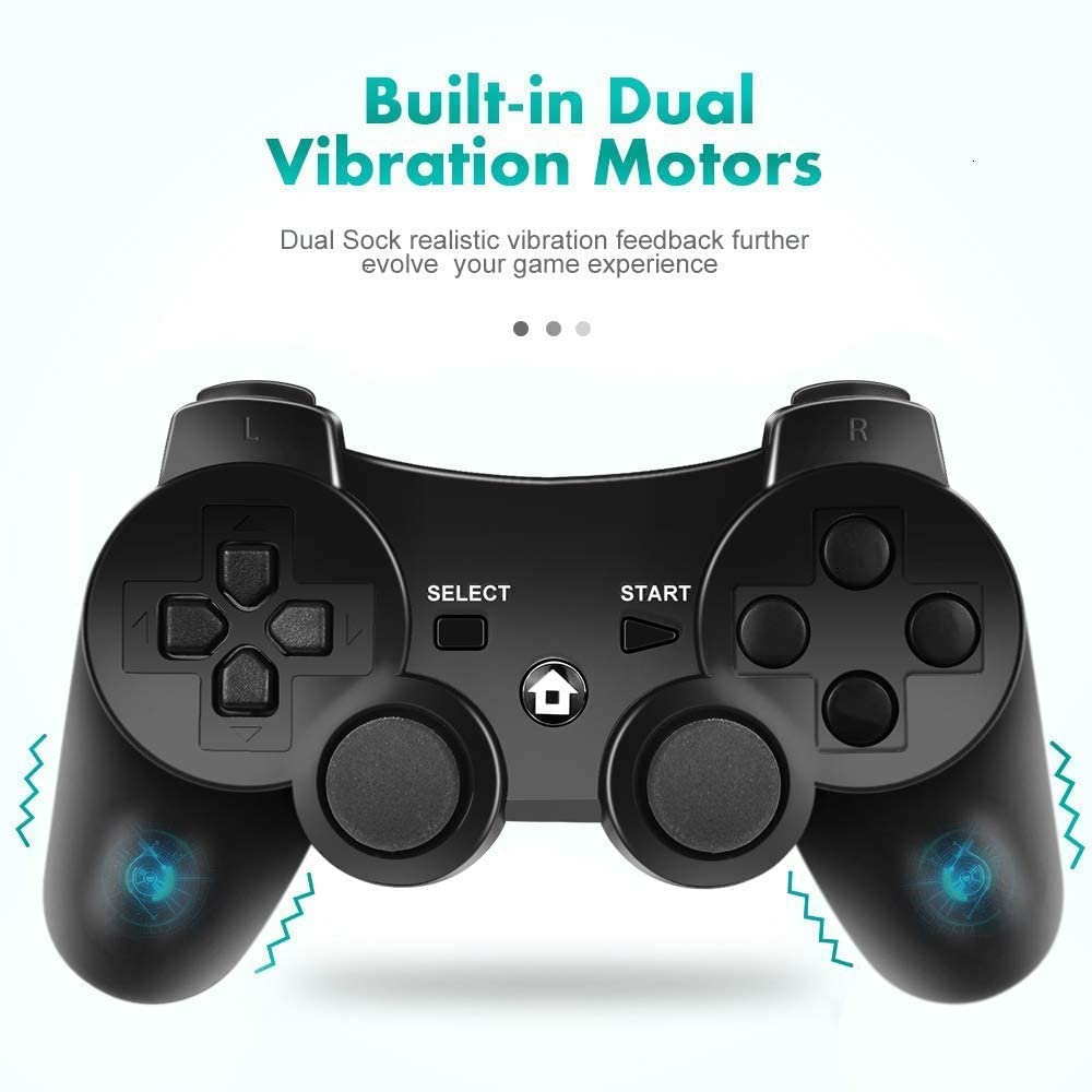 JAMSWALL Wireless Controller Compatible with PS-3 Play-station 3, Wireless Bluetooth Joystick with Charger Cable Cord, black