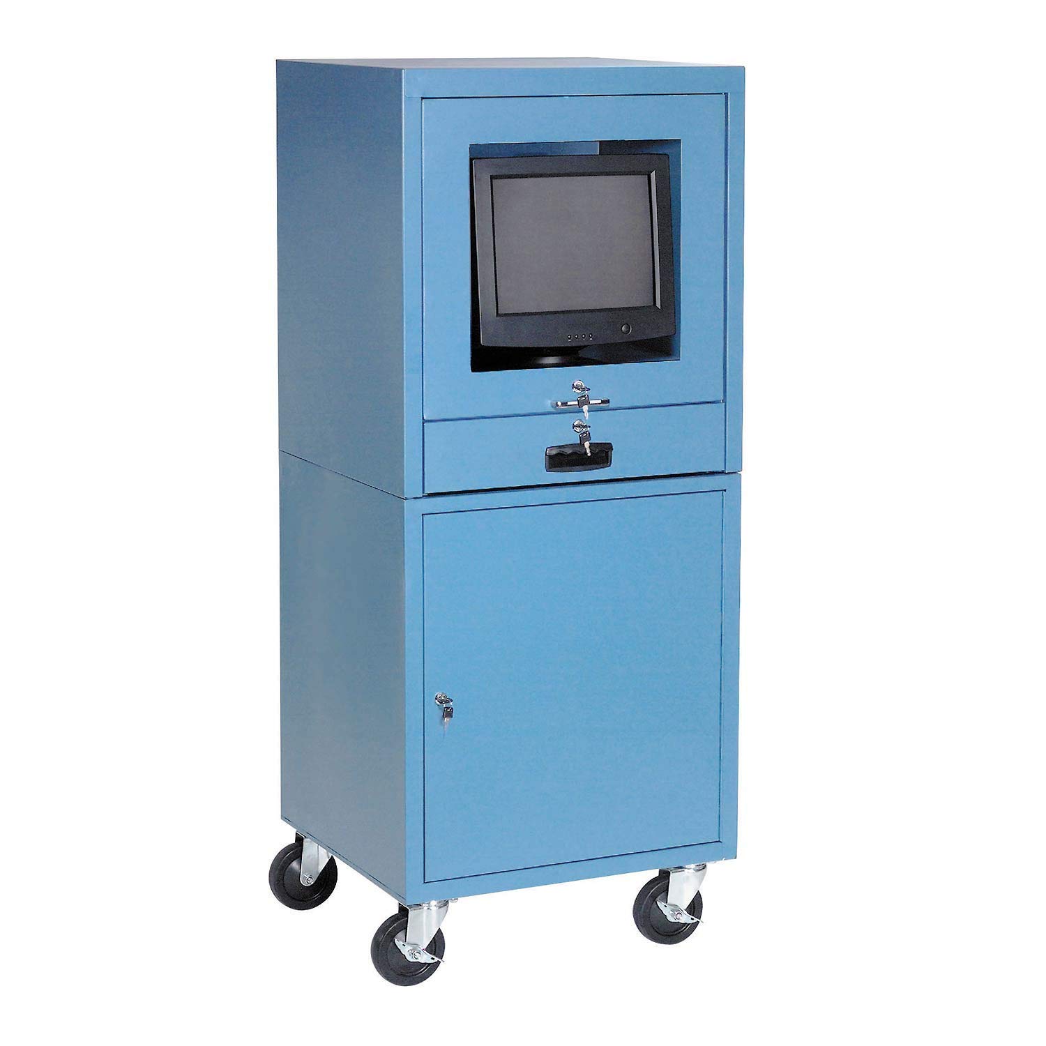 Global Industrial Mobile Security Computer Cabinet, Blue, 24-1/2"W x 22-1/2"D x 60-3/8"H
