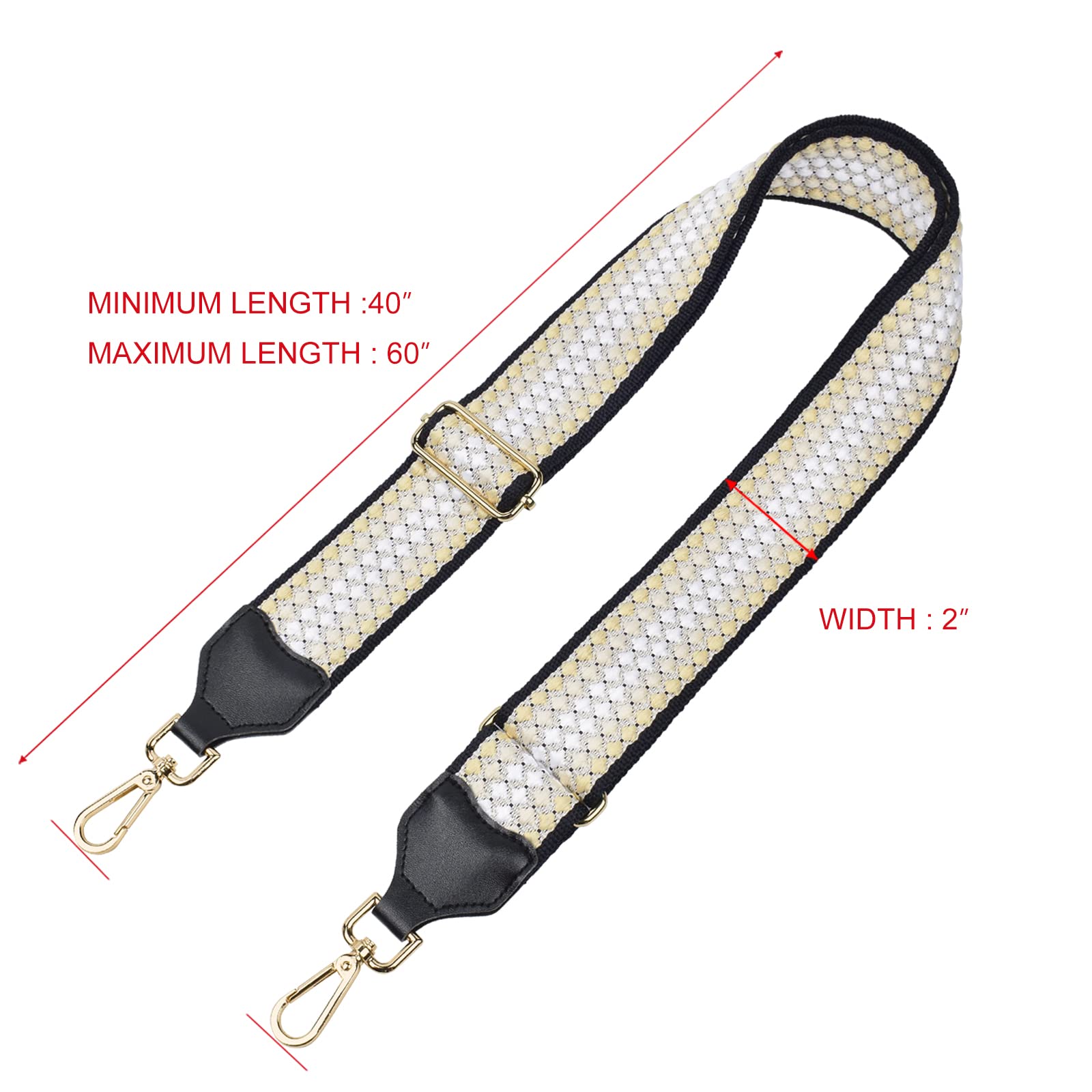LIFEMATE Adjustable Replacement Wide Crossbody Bag Strap Purse Strap Shoulder For Women Guitar Strap Style (Pearl Yellow)