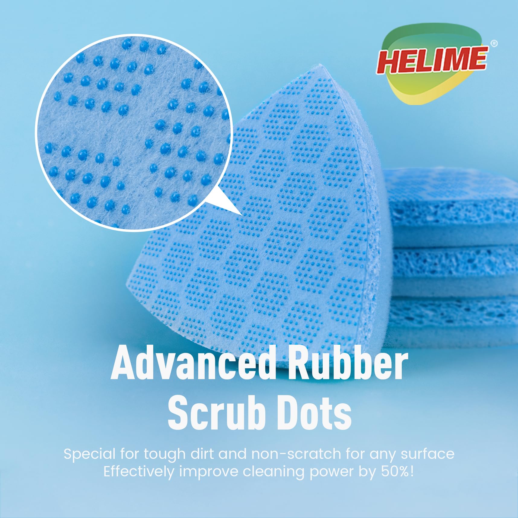 HELIME Scrub Dots Bathroom Sponge, Heavy Duty Non Scratch 3 Layer Cellulose Scrubbers, Reusable Bath Washing Scrubber, Magic Eraser Sponges Scour Scrub Pads for Clean Glass, Ceramic, Bathtub, Sink