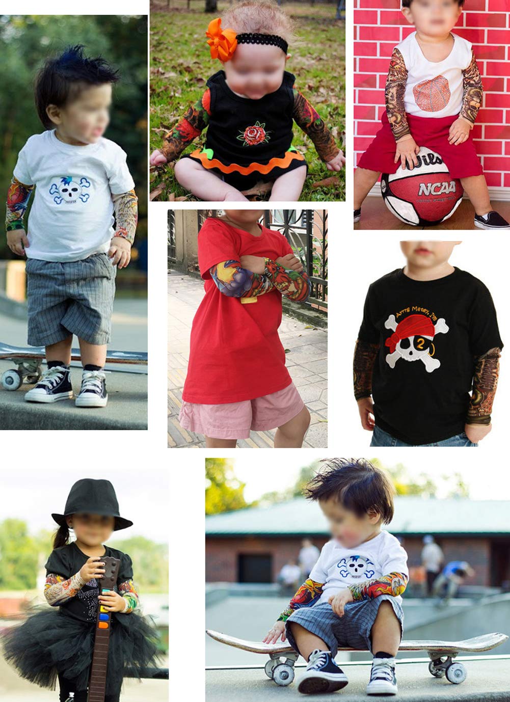 iToolai Temporary Tattoo Sleeves for Kids, Fake Slip On Arm Sunscreen Sleeves, 6pcs - Eagle,Skull,Dragon,Clown, Snake,etc