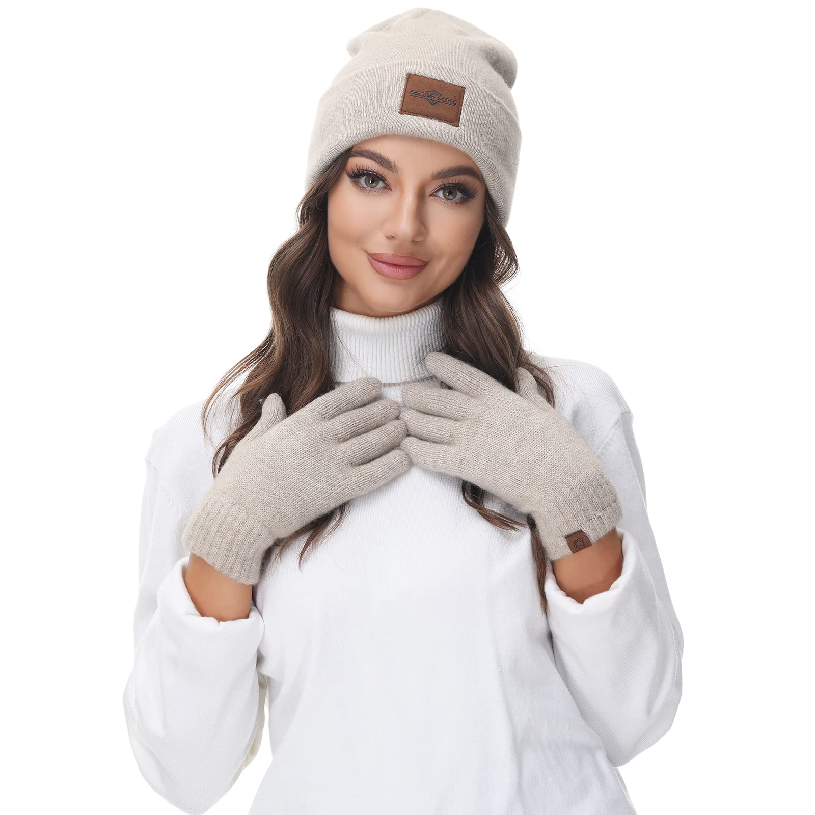 Golden Scute Knit Beanie for Women Men, Slouchy Cable Beanie with Fleece Lining Warm Winter Hat Soft Unisex Skull Cap Khaki