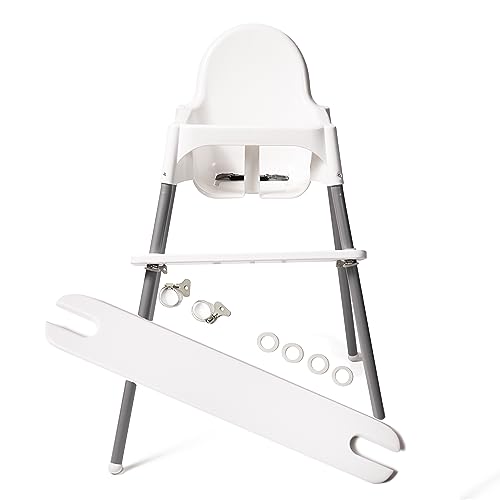 High Chair Footrest Compatible with IKEA Antilop Bamboo Wooden Adjustable Footrest with 4 Rubber Rings and 2 Metal Rings (White)