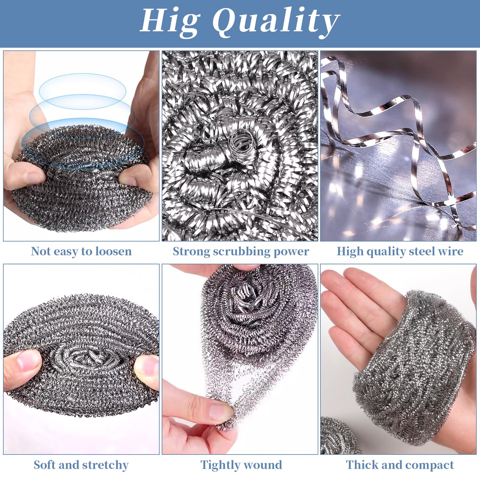GUEICN Stainless Steel Scrubber Scrubbing Scouring Pad Magic Eraser Sponges Clean Pot Pan and Broiler Rack Steel Wool for Kitchen Bathroom (6Pcs Metal Scrubber)