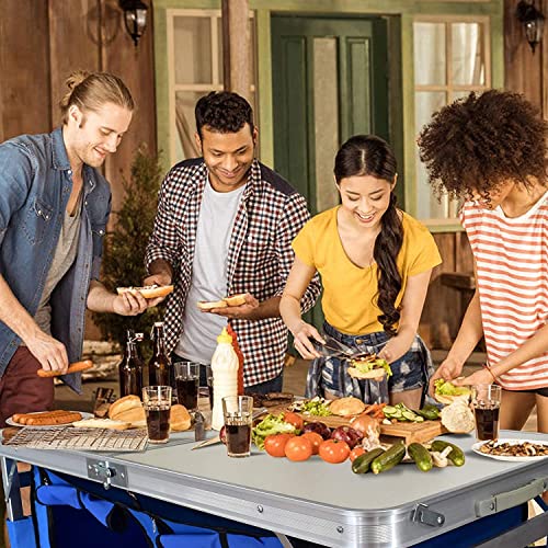 JooMoo Folding Camping Table with Storage - Portable Outdoor Aluminum Picnic Tables with Organizer and 2 Chairs, 3 Adjustable Heights, Lightweight Dining Table for Camp Beach Party BBQ