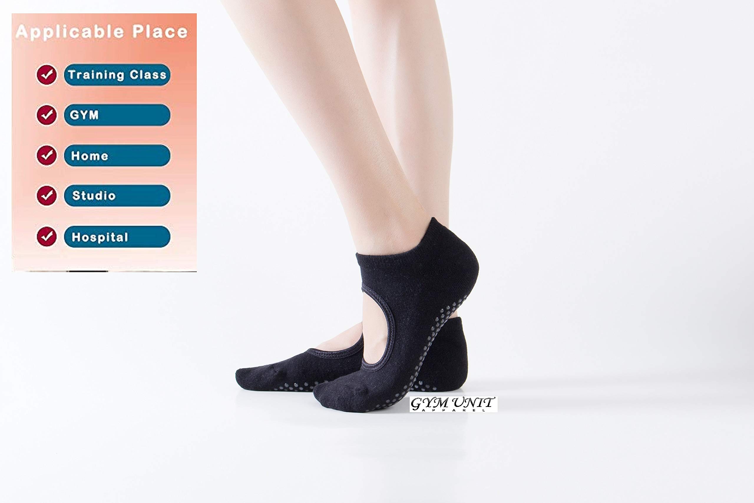 Gym Unit Apparel Non slip sock Bundle, 2 styles, Pilates socks with straps nonslip grip, yoga socks nonslip non skid socks, for Barre, Dance, yoga, Pilates, Ballet, home leisure