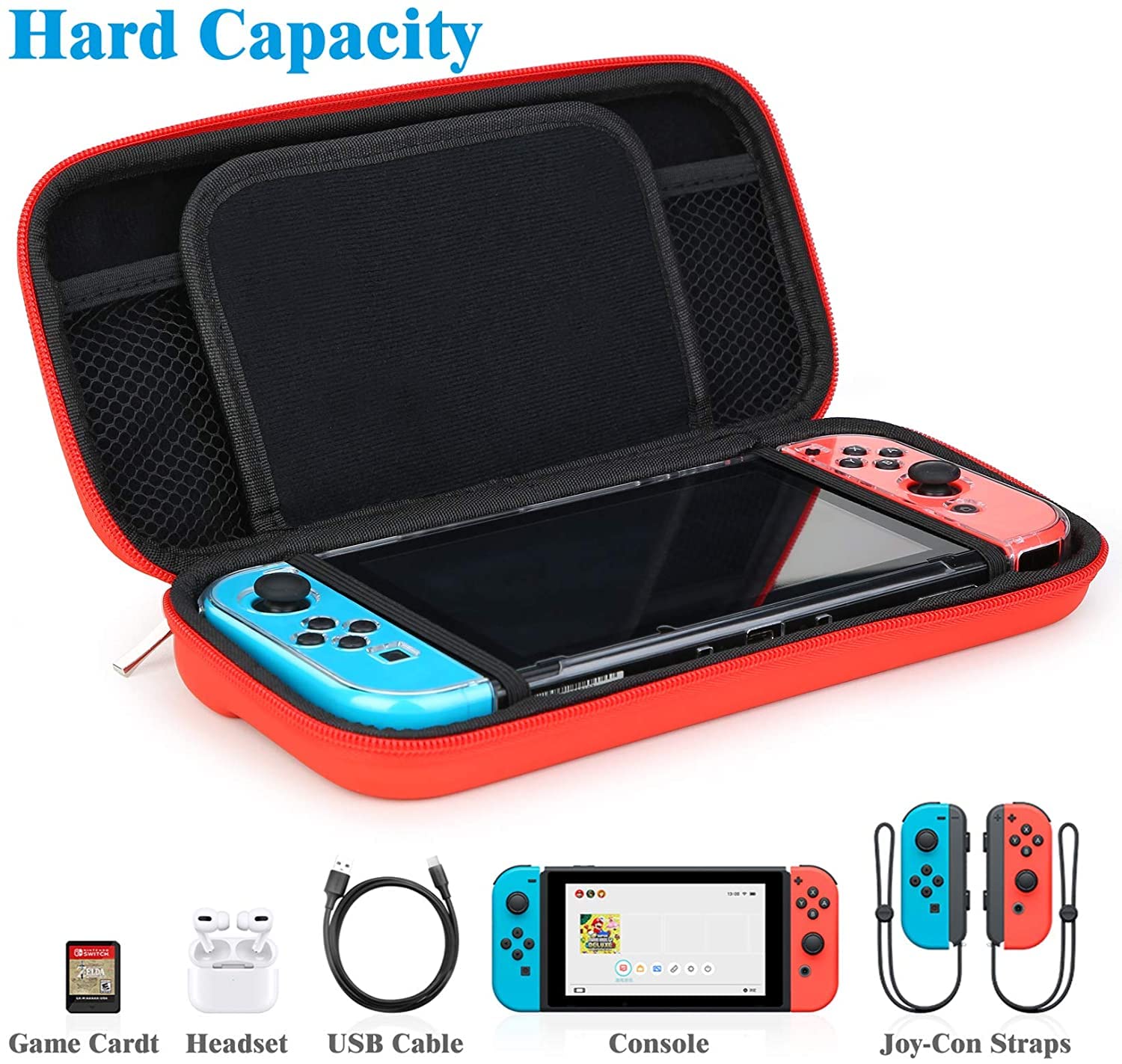 HEYSTOP Switch Carrying Case for Nintendo Switch Case with Screen Protector, 9 in 1 Nintendo Switch Accessories Kit and 6 Pcs Thumb Grip, Nintendo Switch Protective Case