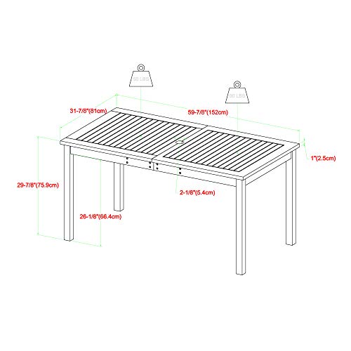 Walker Edison Dominica Contemporary Slatted Outdoor Dining Table, 34 Inch, Brown