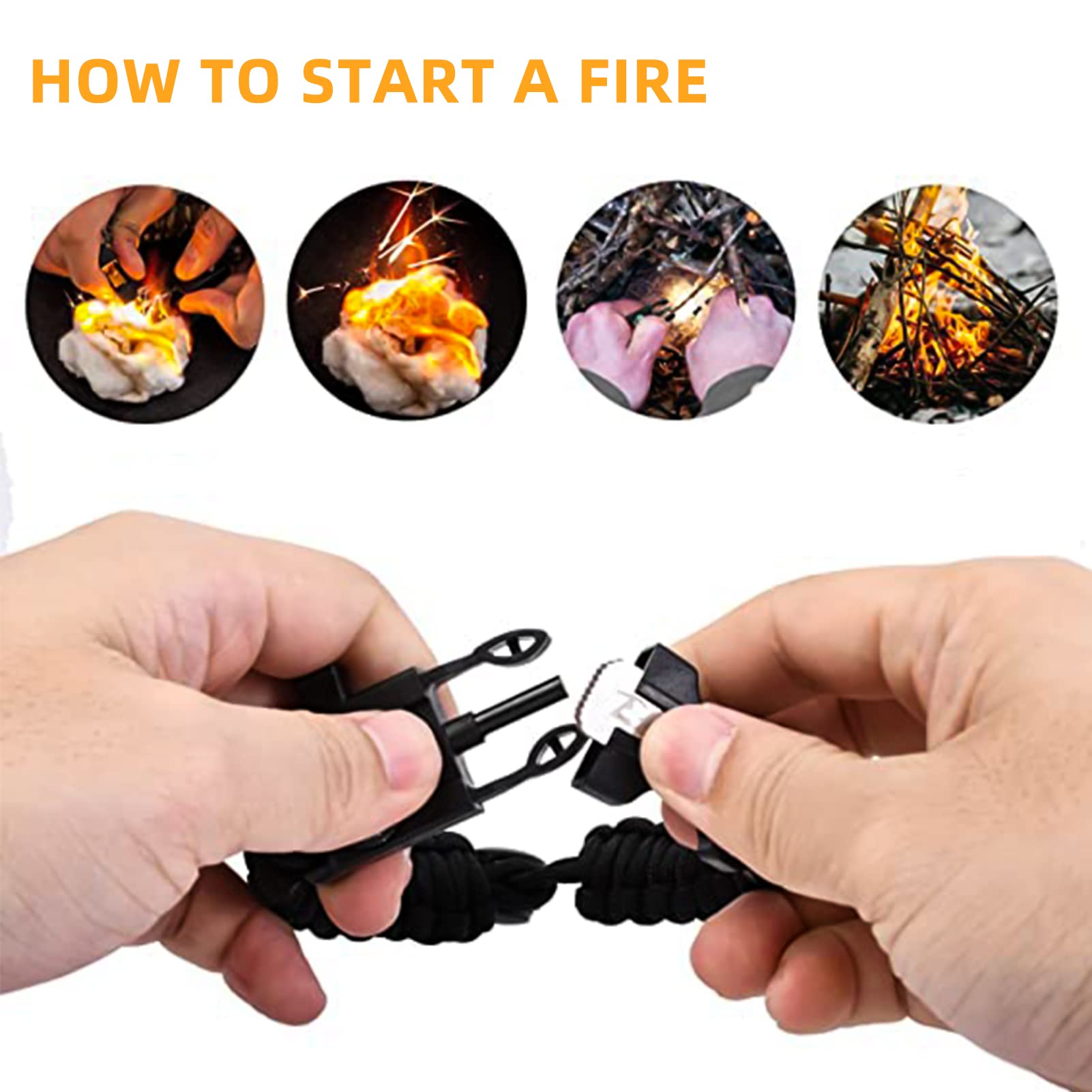 Jawflew Emergency Paracord Bracelets, Survival Bracelet with Embedded Compass Whistle Survival Fire Starter Scraper Accessories, Suit For Hiking, Camping, Fishing and Hunting (2PC, Black)