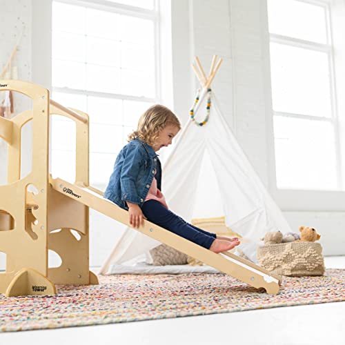 Little Partners Climbing Wood Kids Slide Ladder, 2-in-1 Climbing Ramp Slides for Kids Accessory for Learn 'N Climb Triangle with Secure Hooks, Hand and Foot Grips (Slide Only, Natural)