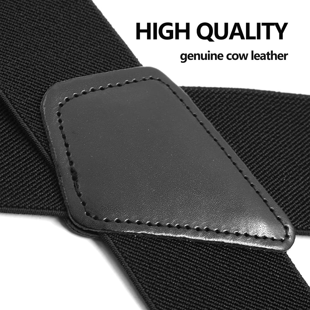 HYCOPROT Men's Suspenders Solid Adjustable Elastic Heavy Duty Clips X- BACK for Casual and Formal