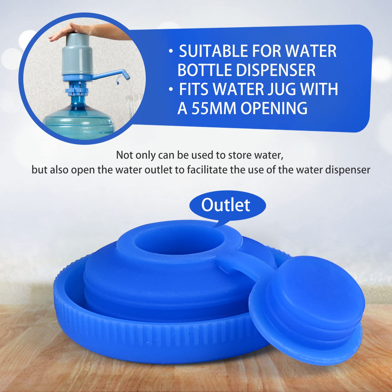 Kinggrand Kitchen 5 Gallon Water Jug Cap Matches Water Bottle Dispenser 4 Pack Reusable Water Bottle Cap Silicone No Spill Top Lid Cover Fits 55mm Bottles