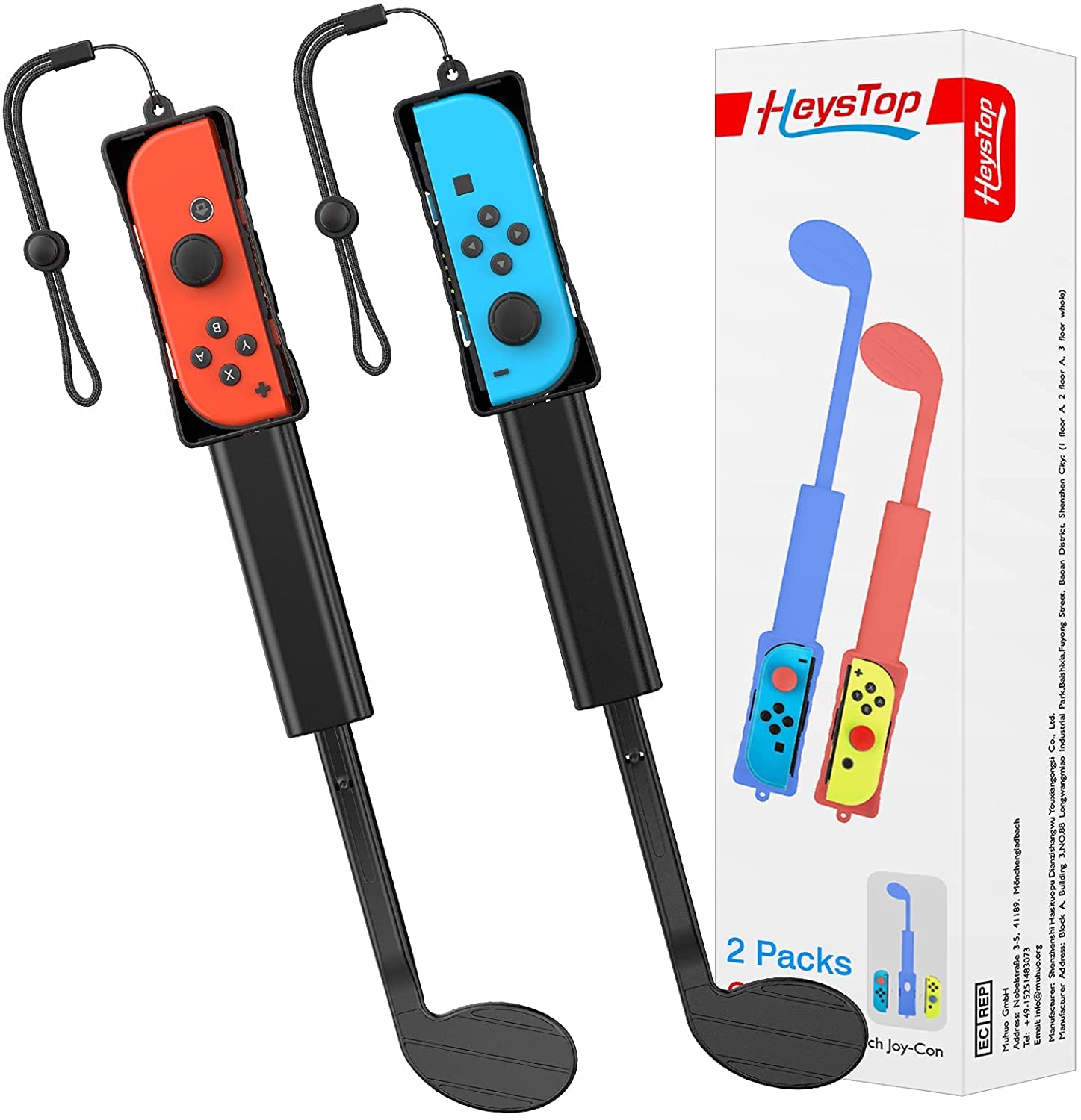 HEYSTOP Switch Mario Golf Club Compatible with Nintendo Switch/Switch OLED Controller Joy-Con, Nintendo Switch/Switch OLED Sports Game Accessories Pack for Mario Golf Super Rush Twin Pack, Black