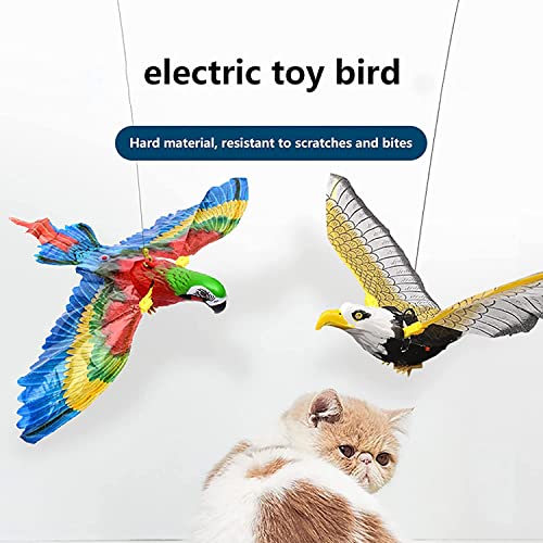 Simulated Bird and cat Toy Automatic Hanging Eagle Toy Interesting Bird and cat Interactive Toy Flying Bird and cat Chasing and Playing Toy - with Light and Music ((Parrot))