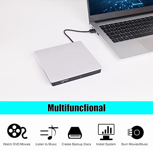 Gotega External DVD Drive, USB 3.0 Portable CD/DVD-RW Drive/DVD Player for Laptop CD ROM Burner Compatible with Laptop Desktop PC Windows Linux OS Apple Mac White