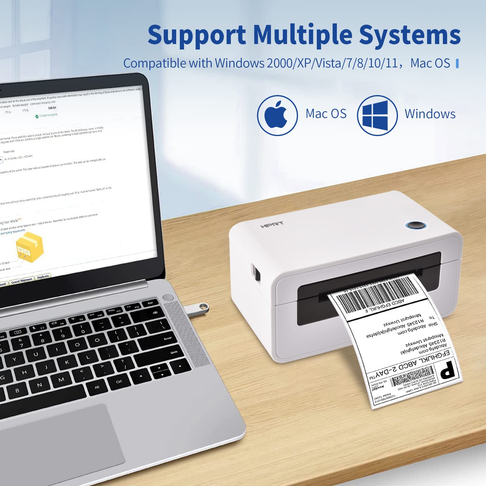 HPRT Thermal Label Printer, USPS Shipping Label Printer for Shipping Packages, Desktop Inkless Printer, Support Amazon, Shopify, UPS Mailing, Barcode, Sticker, Mailing Business