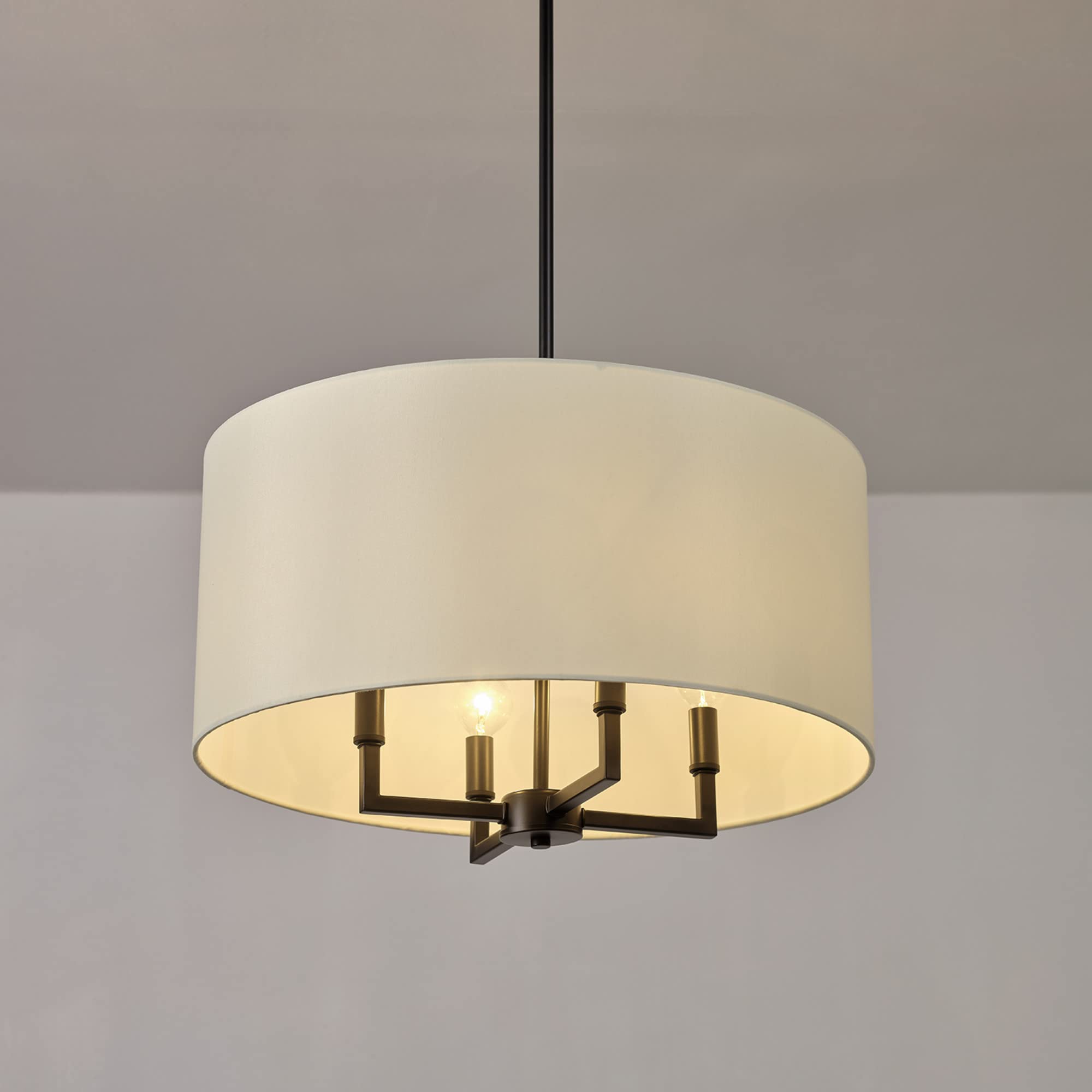 Globe Electric 67000065 4-Light Chandelier, Matte Black, Beige Fabric Shade, Ceiling Light, Chandeliers for Dining Room, Ceiling Light Fixture, Lights for Room Décor, Bulb Not Included