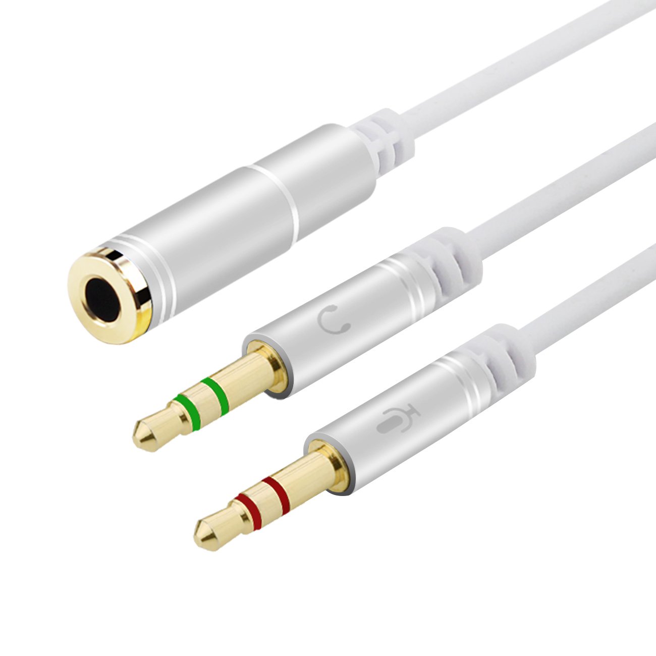 Headphone Y Cable Splitter Adapter for Computer 3.5mm Female to 2 Dual 3.5mm Male Gold-Plated Corrosion-Resistant Audio Mic Y Cable for Headset Connecting to PC,Audio Connector for PC (35CM, Silver)