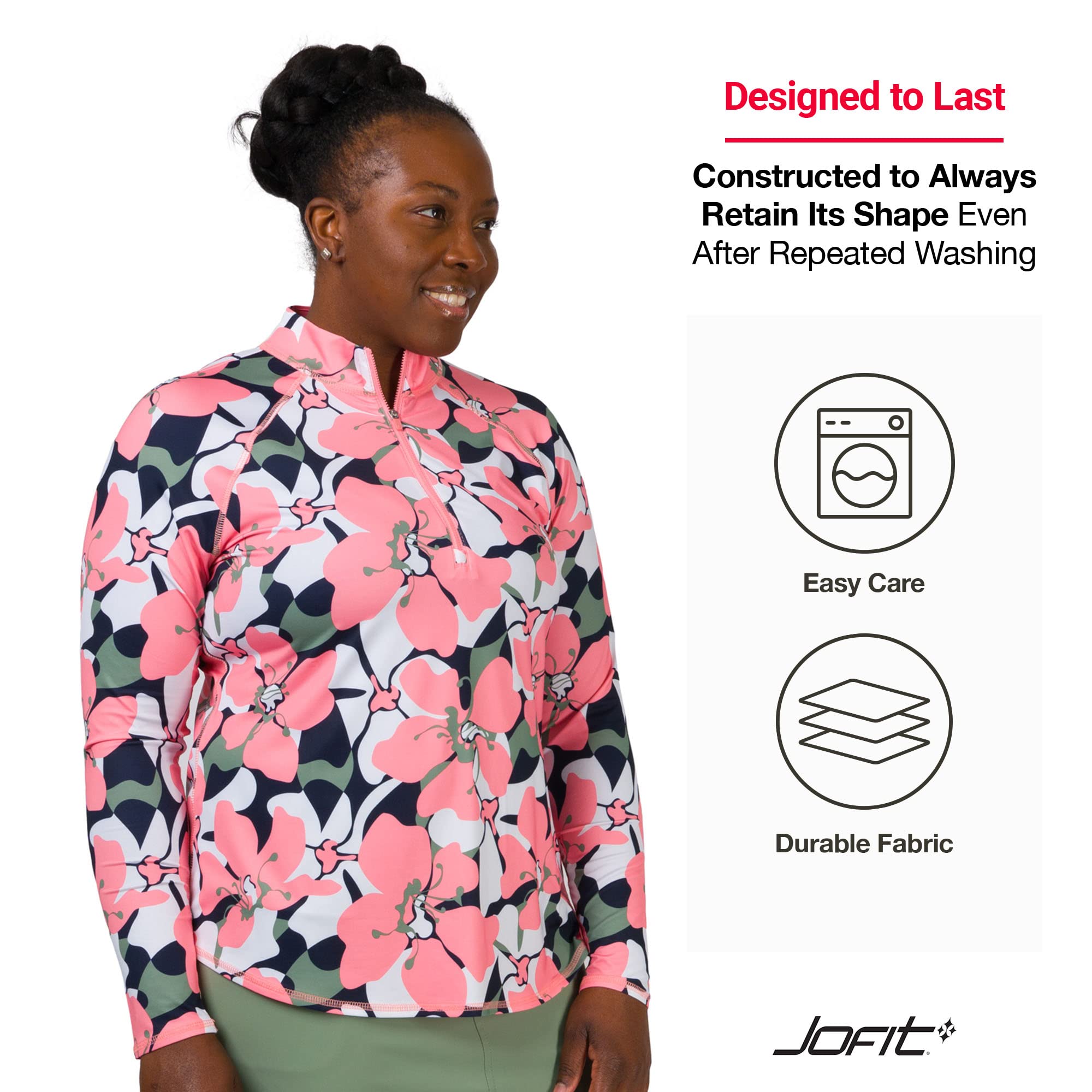 Jofit Apparel Women's Athletic Clothing UV Mock for Golf & Tennis, Size XX-Large, Vibrant Floral