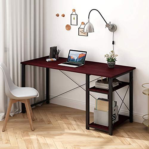 Home Office Computer Desk with Shelves,55 inch Modern Sturdy Desk,Writing Desk with Storage Shelves,African Walnut
