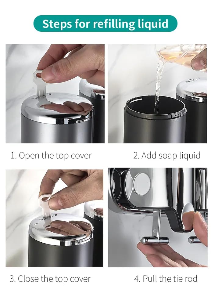 Handmade Shower 3 in 1 Chamber Soap Pump Dispenser Wall Mounted, Organizer for Kitchen, Bathroom, Hotel, Holds Shower Gel and Multipurpose, (3 Chamber, Non-Drill Wall) ChromeLid/top** (Black)