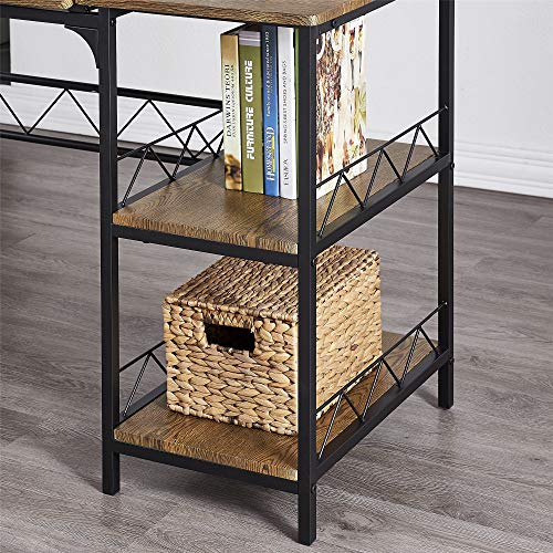 HOMBAZAAR Home Office Desk, Industrial Computer Desk with Storage Shelf, Large Writing Drawing Desk Craft Workstation with Tiltable Tabletop for Artist, 47โโ Multifunctional PC Laptop Table, Brown