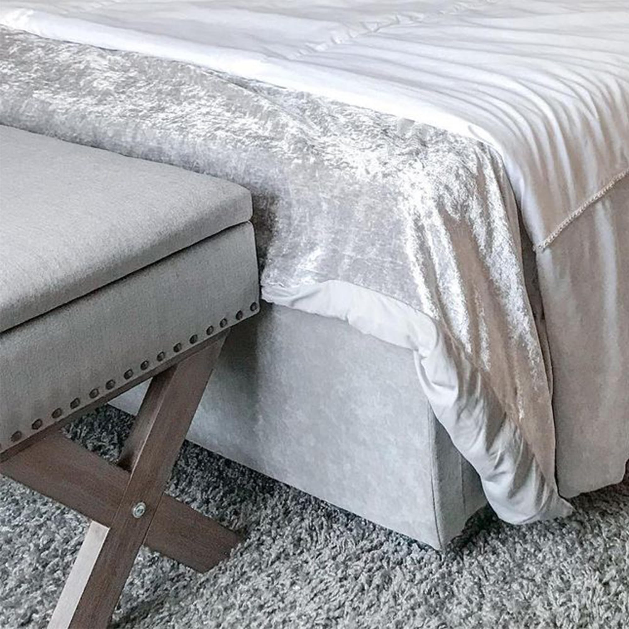 HOMCOM 35.75" Storage Ottoman, Upholstered Storage Bench with Hidden Space, Nailhead Trim and X-Shaped Wood Legs, for Living Room, Entryway, Bedroom, Grey