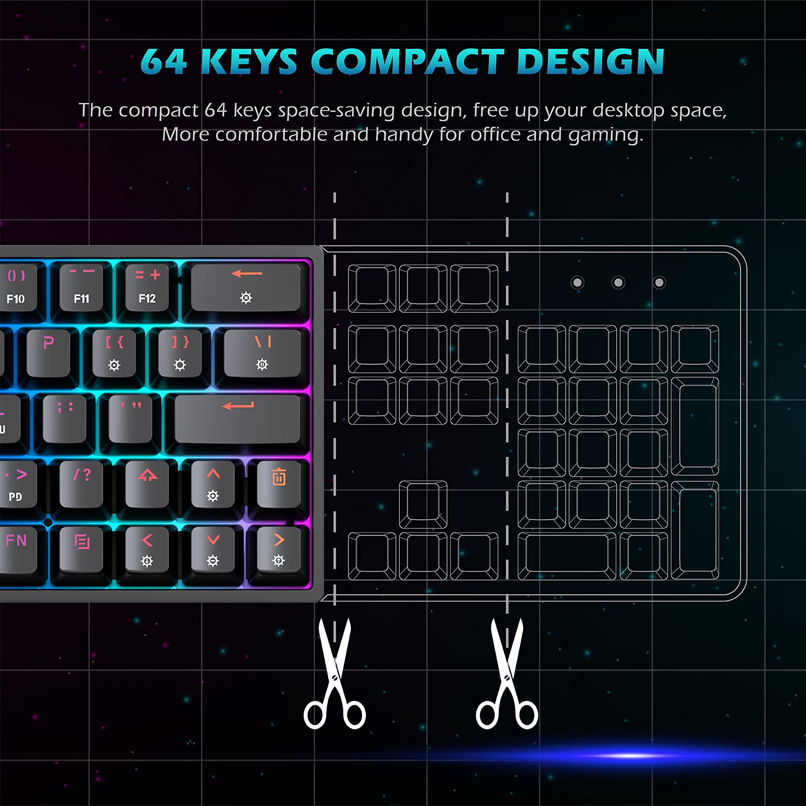 GIM KB-64 60% Mechanical Gaming Keyboard, 64 Keys RGB Backlit Hot Swappable Wired Keyboard with Full Keys Programmable (Gateron Optical Blue Switch)