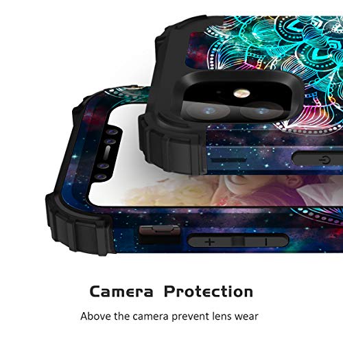 Hocase for iPhone 11 Case, Heavy Duty Shockproof Protection Soft Silicone Rubber+Hard Plastic Bumper 3-in-1 Hybrid Protective Case for iPhone 11 (6.1" Display) 2019 Release - Mandala in Galaxy