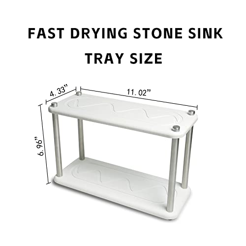 Hyutrol Home Sink Caddy, 2 Tier Fast Drying Stone Sink Tray, Bathroom Organizer, Bathroom Sink Fast Drying Stone, Instant Dry Sink Organizer, Countertop Fast Drying Counter Tray Rack (White).