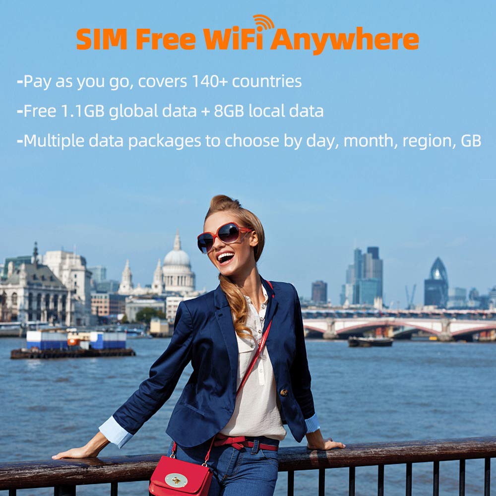 GlocalMe DuoTurbo 4G LTE Portable WiFi Mobile Hotspot Device for Travel, SIMFREE, No Contract, with US 8GB & Global 1GB Data in 150+ Countries, Support 10 Devices Connected (Black)