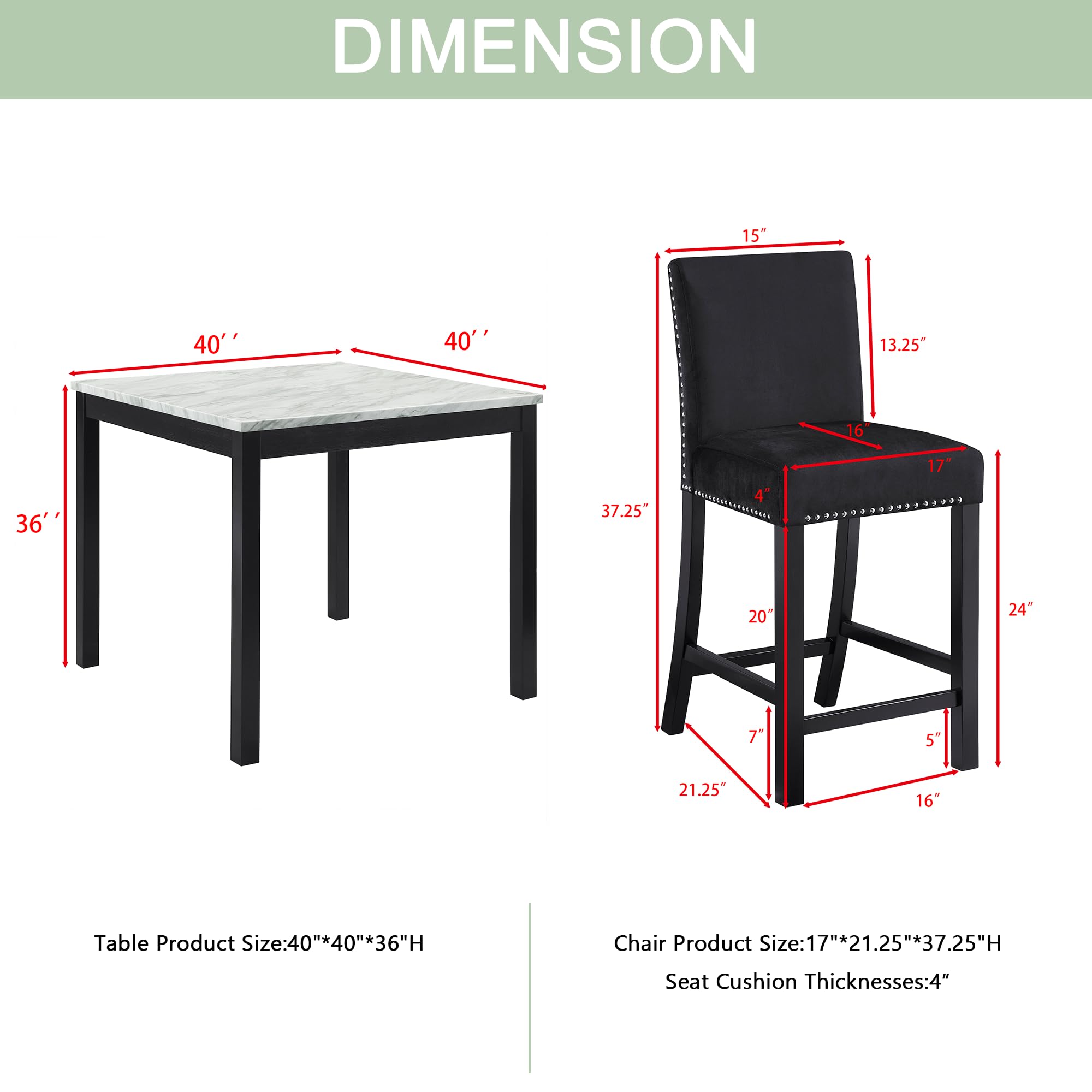 Harper & Bright Designs 5-Piece Counter Height Dining Table Set,Kitchen Table Set with One Faux Marble Dining Table and 4 Upholstered-Seat Chairs for Kitchen and Living Room Furniture,Gray