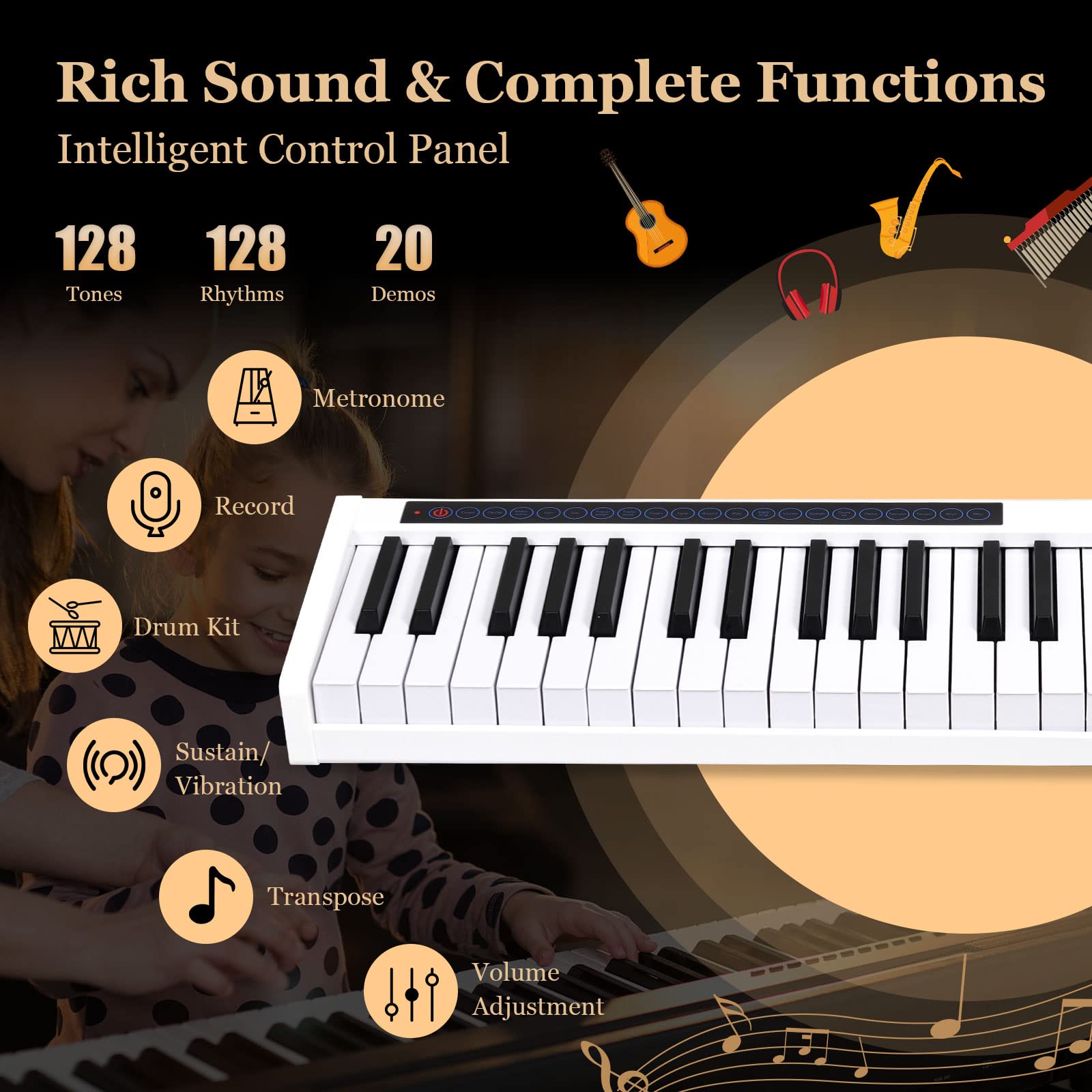 HONEY JOY Digital Piano 88 Key Semi-Weighted, Full Size Portable Electric Piano Keyboard with Sustain Pedal, MIDI Touch Sensitive Keyboard with Bluetooth, Musical Teaching Keyboard Toy (Black)