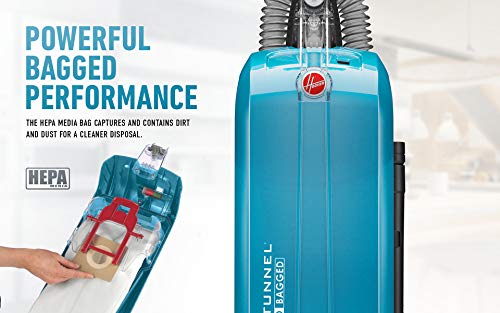 Hoover WindTunnel T-Series Tempo Bagged Upright Vacuum Cleaner with HEPA Media Filter, For Carpet and Hard Floor, UH30301, Blue