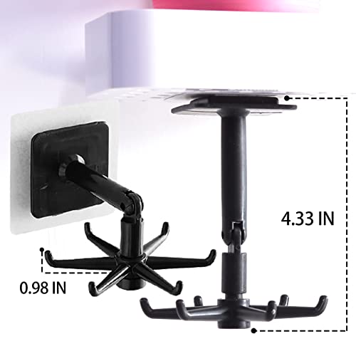 SIXGOD 2Pcs 360°Rotating Folding Hook Multi-Purpose 180 Degrees Vertical Flip Hook Waterproof Self-Adhesive Folding Hook for Bathroom, Kitchen and Home(Black)
