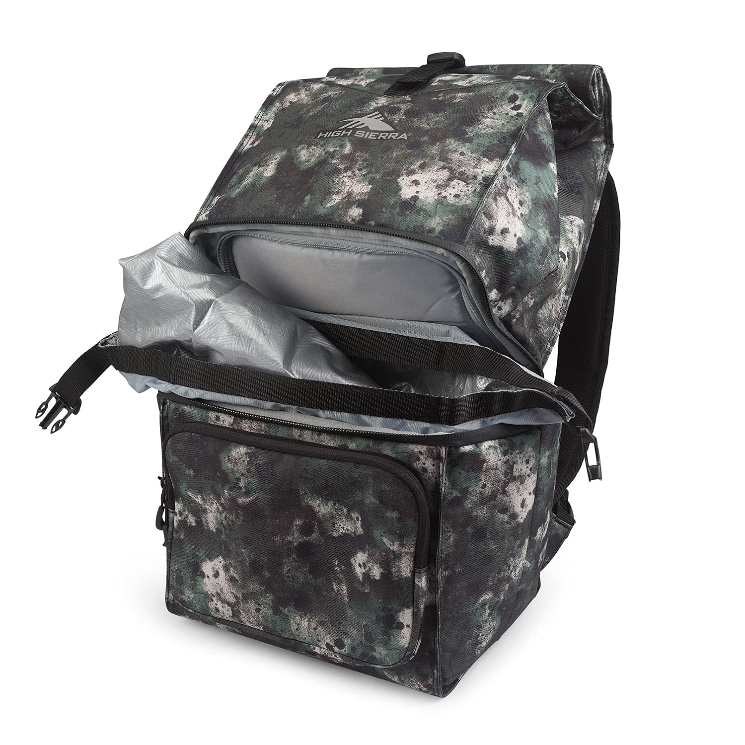 High Sierra Beach N Chill Cooler Backpack with Bottom Cooler Compartment and Liner for Hiking, Running, Climbing, or Cycling, Urban Camo