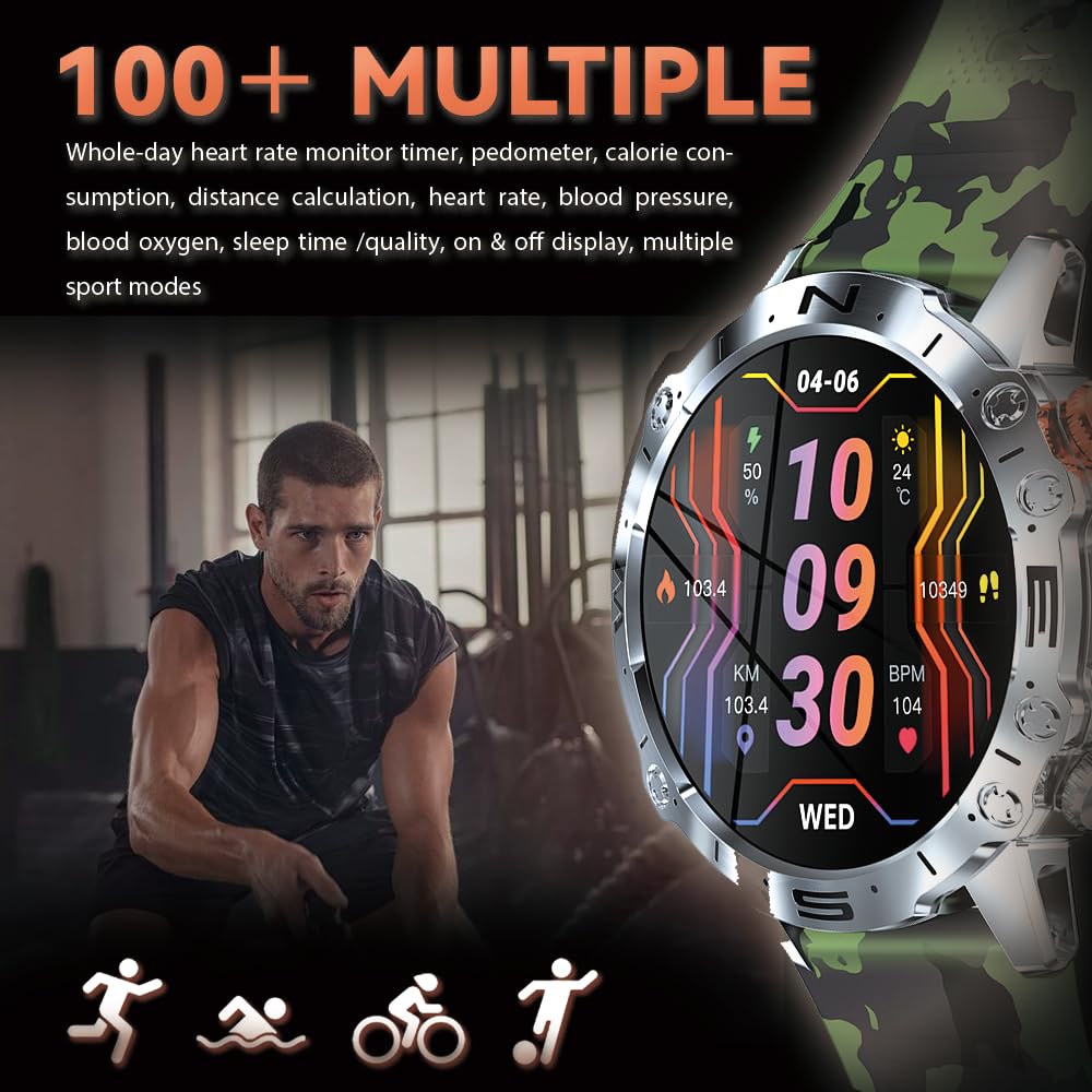 GLONHI Smart Watch for Men Women, 1.43" AMOLED HD-Display (Answer/Make Call),Fitness Tracker with Heart Rate Blood Oxygen Monitor, 40Days Long Battery for Android iOS (Silver)