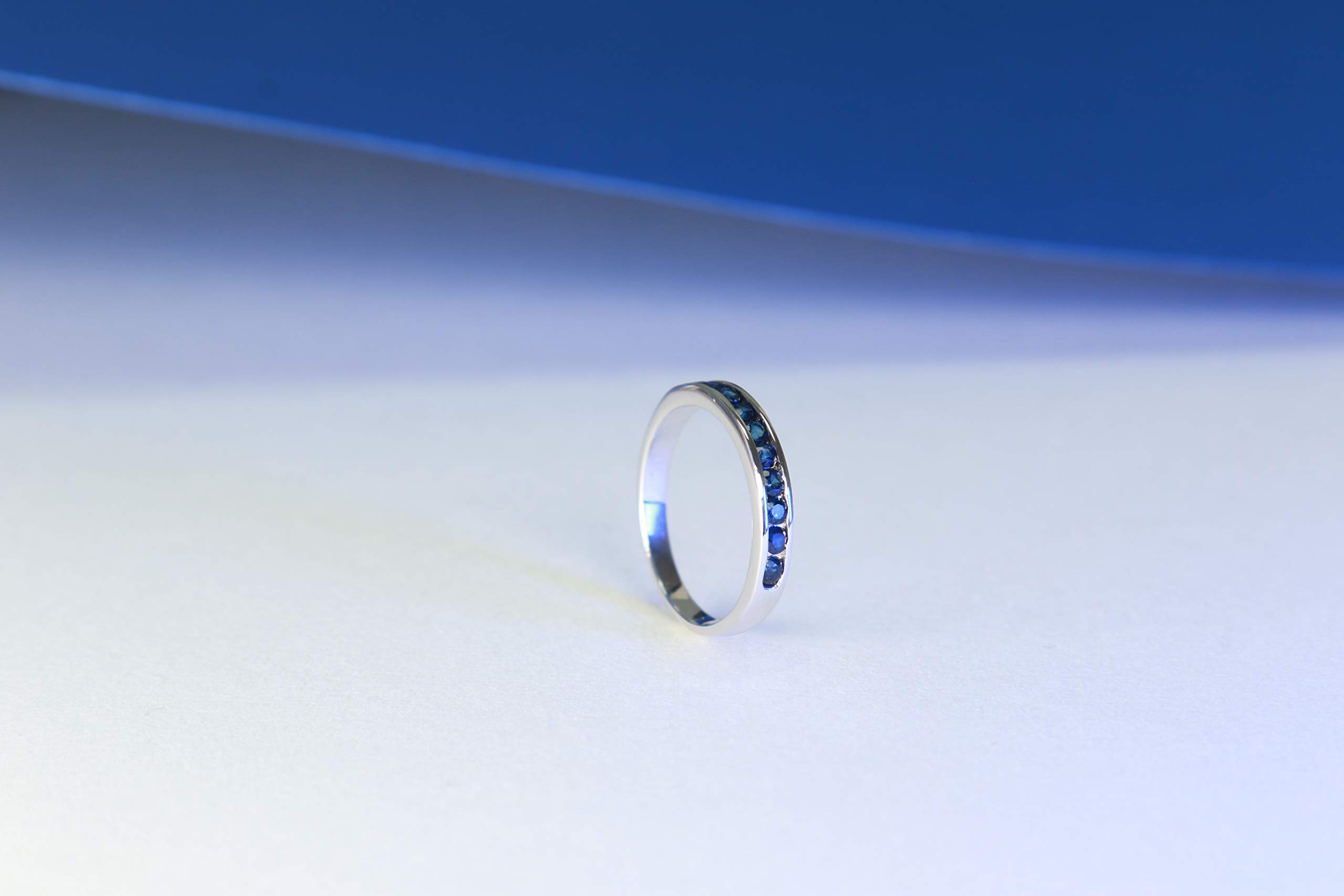 Gin & Grace 10K White Genuine Blue Sapphire Ring for women | Ethically, authentically & organically sourced (Round-Cut) shaped Sapphire hand-crafted jewelry for her | Sapphire Ring for women