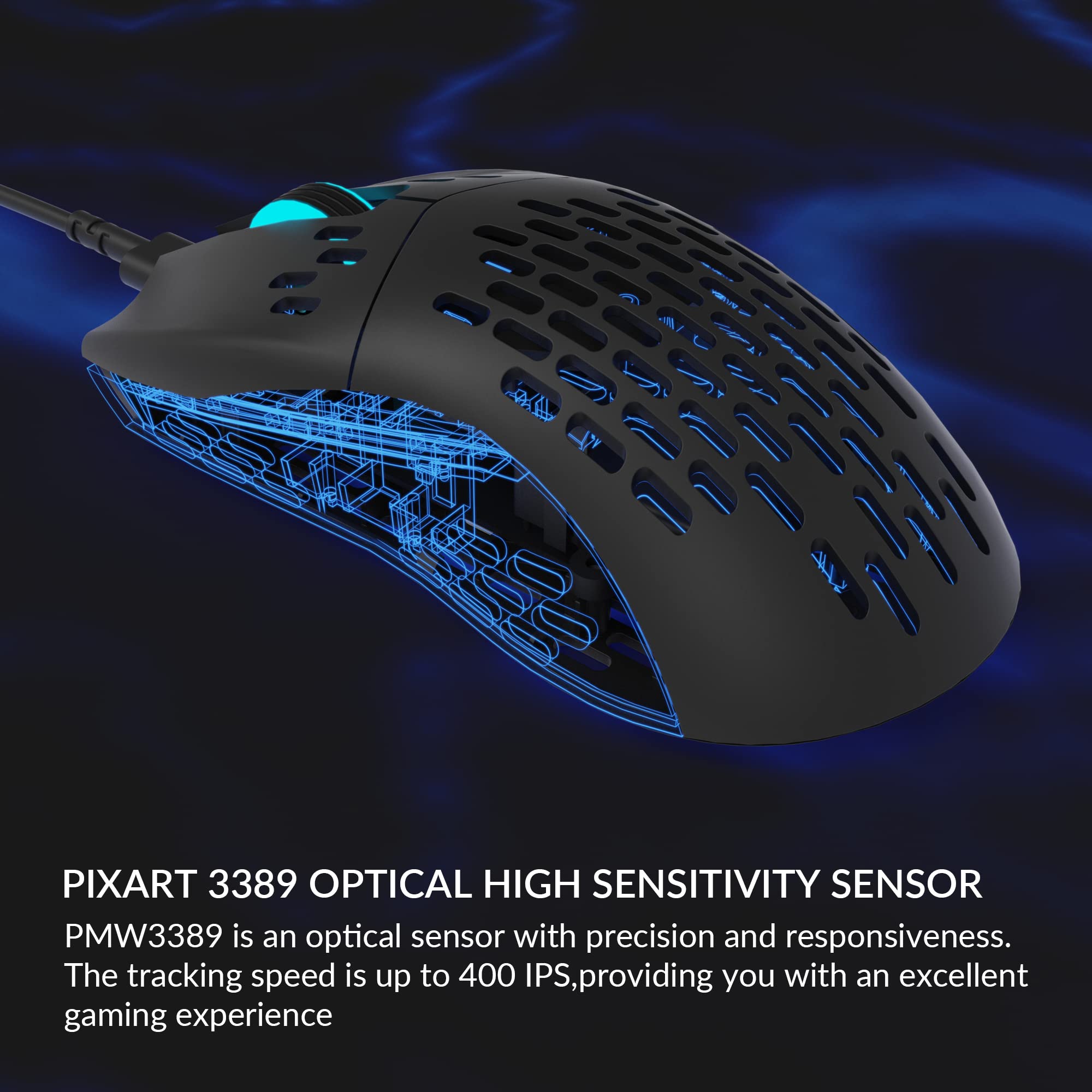 Keychron M1 Wired Gaming Mouse PMW3389 Sensor 16,000 DPI, 68g Ultra-Lightweight, On-Board Memory, RGB Backlit, PC/Mac (Black)