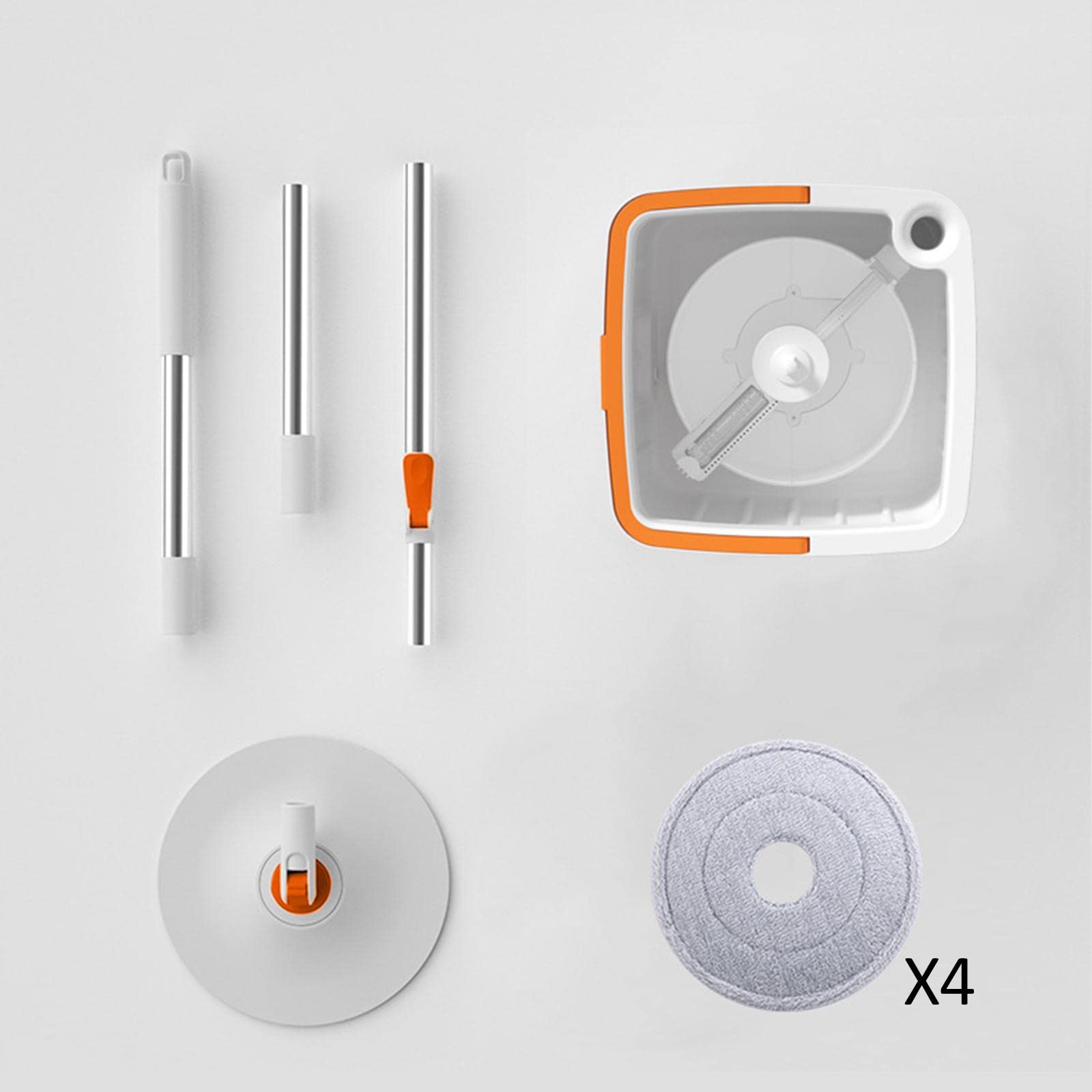 KLKCMS Rotatable Round Flat Floor Mop Bucket Set Rotating Mop Durable Telescopic Mop Handle Extends from 102cm to 128cm for Hardwood Professional, with 4 Pads